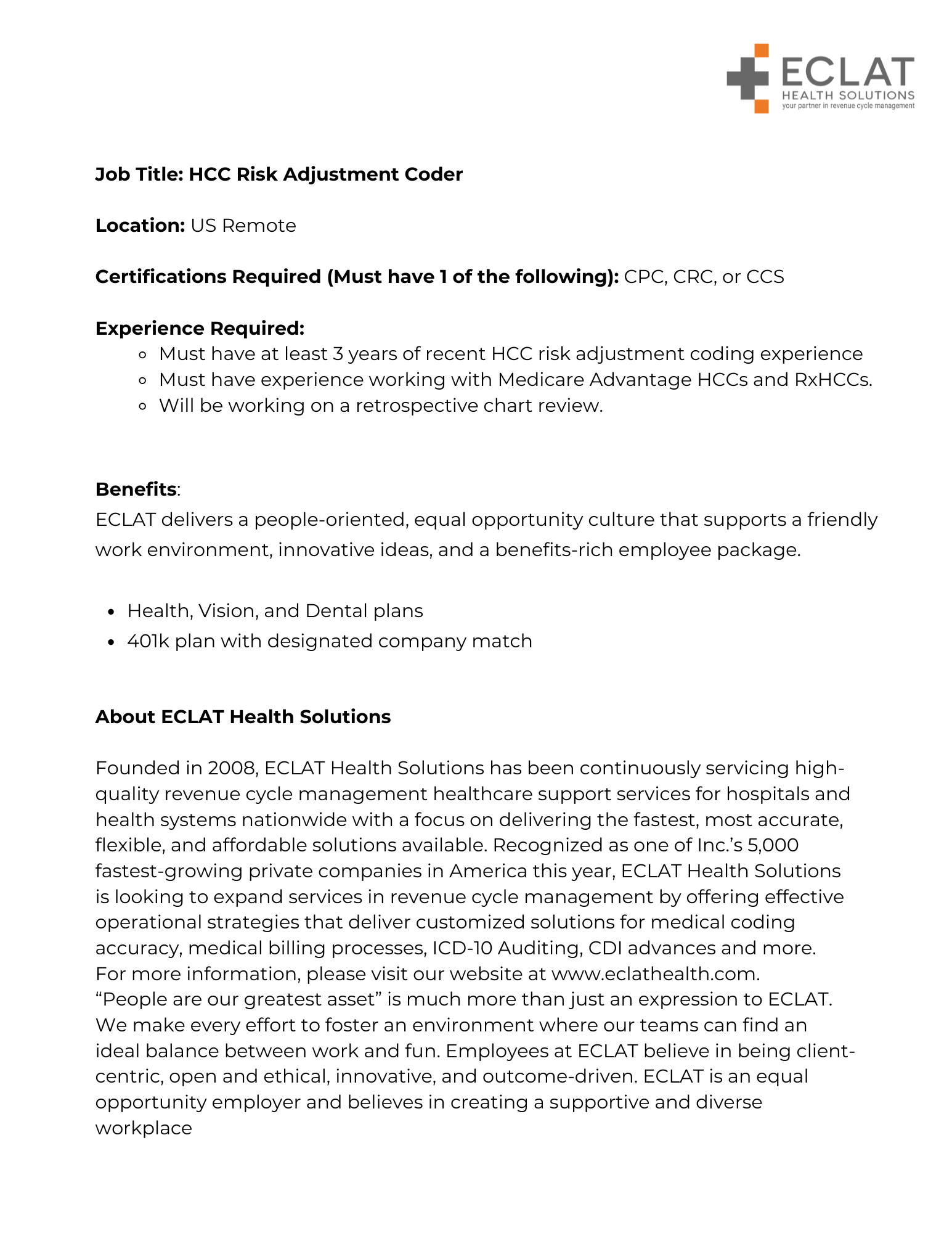 Careers | ECLAT Health Solutions